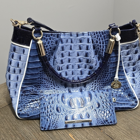 Brahmin | Bags | Brahmin Blue Embossed Shoulder Bag With Gold Accents ...